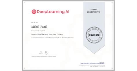 Mihil Patil On Linkedin Completion Certificate For Structuring Machine Learning Projects