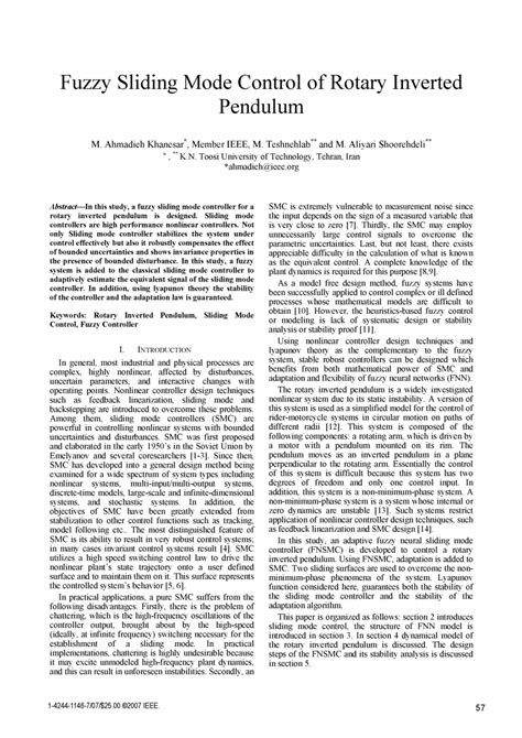 PDF Fuzzy Sliding Mode Control Of Rotary Inverted Pendulum