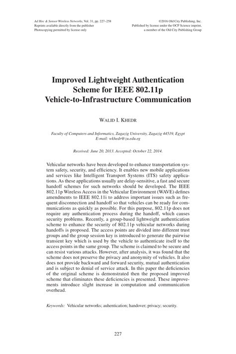 pdf improved lightweight authentication scheme for ieee 802 11p