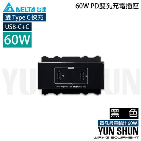 【水電材料便利購】台達 Delta 埋入式 60w Usb C C Pd雙孔充電插座 台達電快充 蝦皮購物