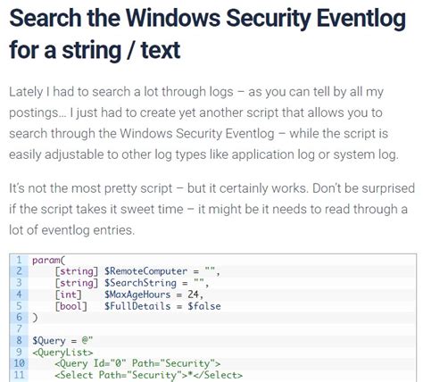 search the windows security eventlog for a string text it admins