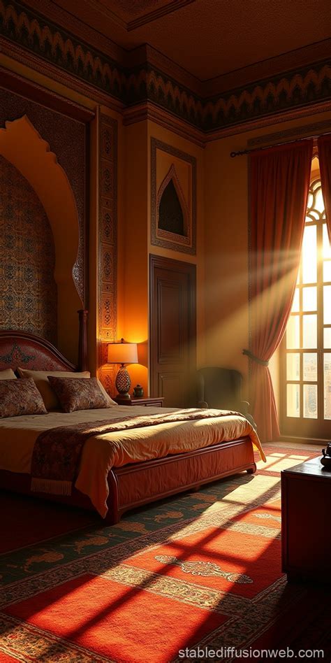 Luxurious Mid Eastern Bedroom At Sunset Stable Diffusion Online
