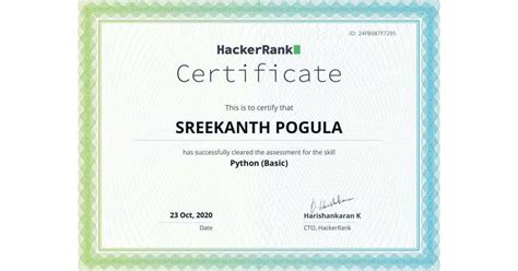 Sreekanth Pogula On Linkedin Hackerrank Pythonprogramming