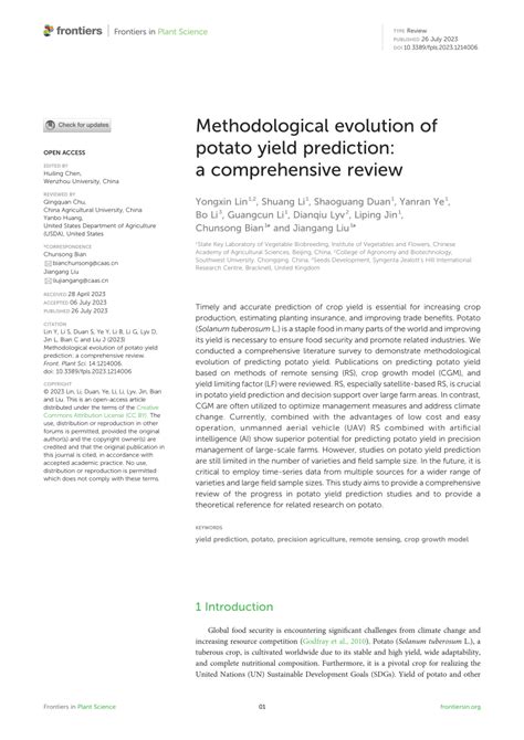 Pdf Methodological Evolution Of Potato Yield Prediction A Comprehensive Review