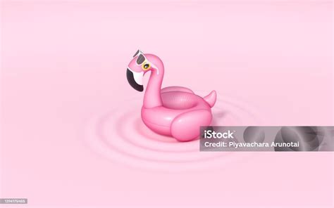 핑크 플라밍고 플로트 파스텔 핑크 배경 3d 렌더링에 수영장에 떠있는 열대 조류 모양 풍선 수영장 링 3d 일러스트 여름과 여행 최소한의 개념 3차원 형태에 대한 스톡 사진