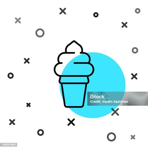 흰색 배경에 고립 된 와플 콘 아이콘의 블랙 라인 아이스크림 달콤한 기호 임의동적 모양 벡터 일러스트레이션 검은색에 대한 스톡 벡터 아트 및 기타 이미지 Istock