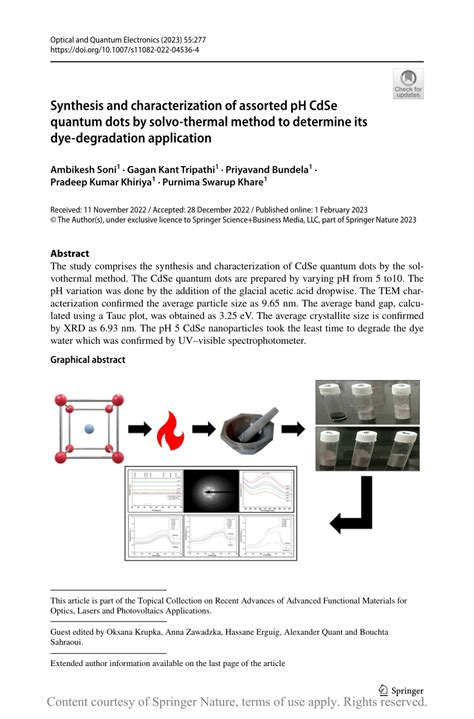 Synthesis And Characterization Of Assorted Ph Cdse Quantum Dots By Solvo Thermal Method To