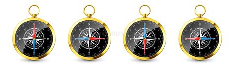 Realistic Golden Vintage Compass With Marine Wind Rose And Cardinal Directions Of North East