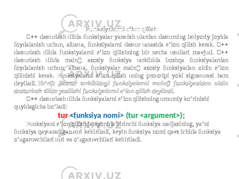 c dasturlash tilida funksiyalarni yaratish va ulardan foydalanish informatika va at slaydlar