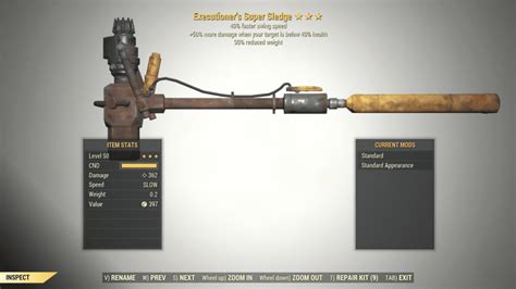 3 Executioners Super Sledge Swing Speed 90 Reduced Weight Fallout