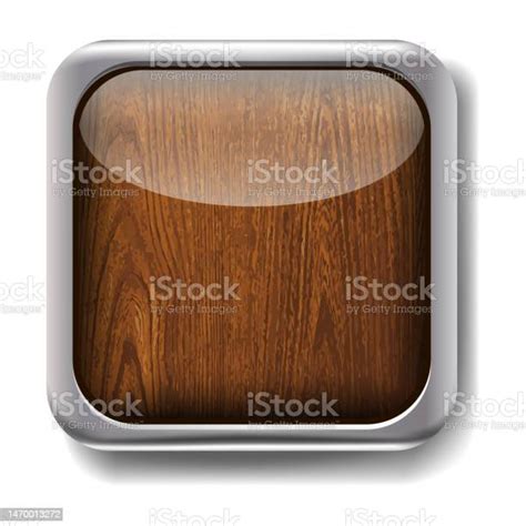 3d 현실적인 앱 버튼입니다 금속 테두리가 있는 나무 질감의 아이콘입니다 흰색 배경에 격리된 아이콘입니다 3차원 형태에 대한 스톡 벡터 아트 및 기타 이미지 Istock