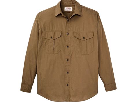 Filson Mens Washed Feather Cloth Long Sleeve Shirt Quail Tan Xl