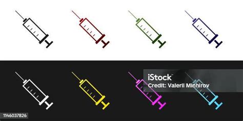 검은 색과 흰색 배경에 고립 된 주사기 아이콘을 설정 합니다 백신 백신 접종 주사 독감 주사를 위한 주사기 의료 장비 벡터 일러스트 0명에 대한 스톡 벡터 아트 및 기타