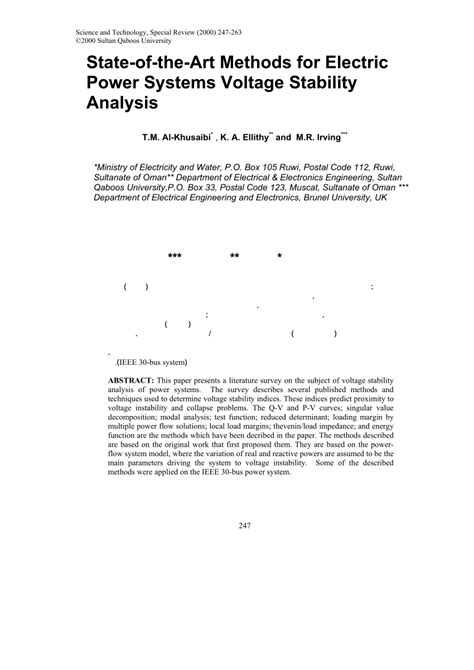 Pdf State Of The Art Methods For Electric Power Systems Voltage