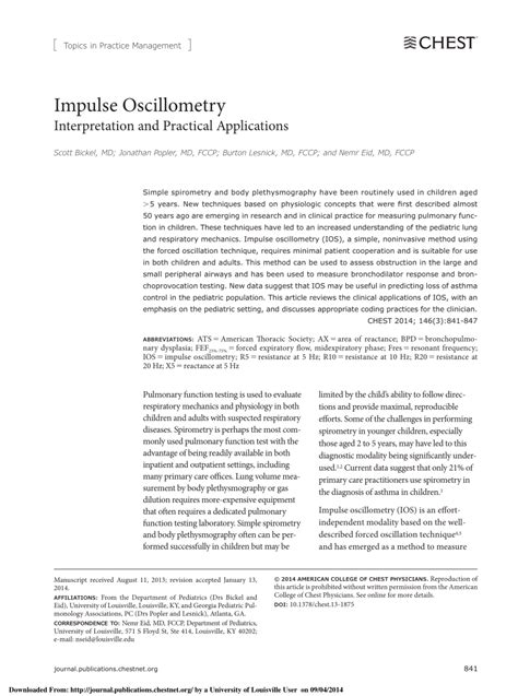 Pdf Impulse Oscillometry Interpretation And Practical Applications