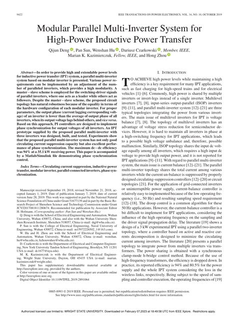 Pdf Modular Parallel Multi Inverter System For High Power Inductive Power Transfer