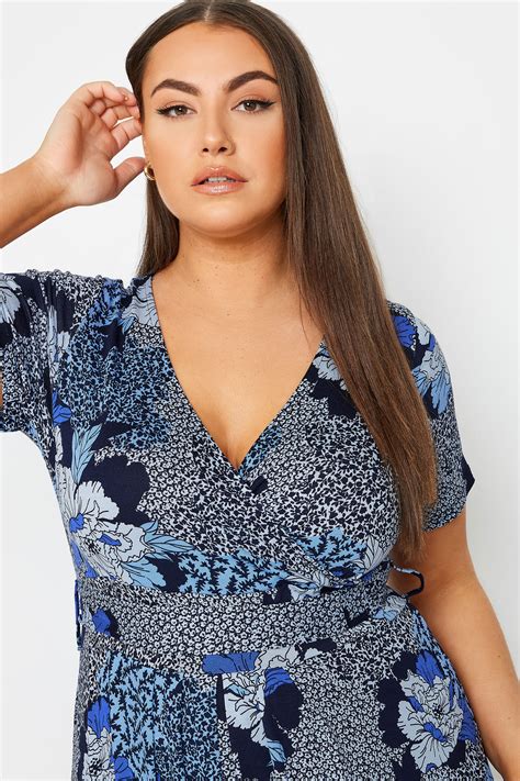 Yours Plus Size Blue Floral Print Wrap Maxi Dress Yours Clothing