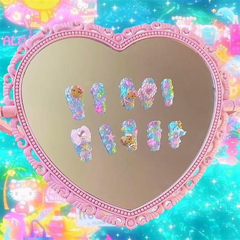 Hello Kitty Gyaru Tropical Core Press On Nails Sanrio Tanned Kawaii Gal
