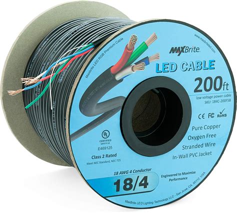 Amazon Com 200 Ft 18AWG Low Voltage LED Cable 4 Conductor Black Sleeve In Wall RGB Wire UL