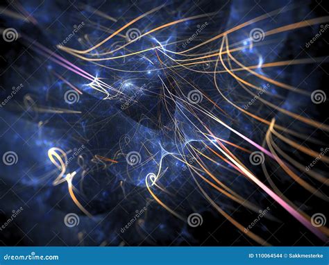 Orange Glowing Particle Trajectories In Quantum World Stock