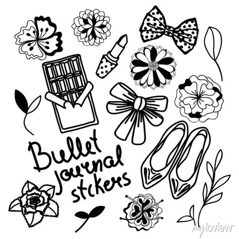 Hand Drawn Set Bullet Journal Stickers For Diary Objects Helping Cartazes Para A Parede