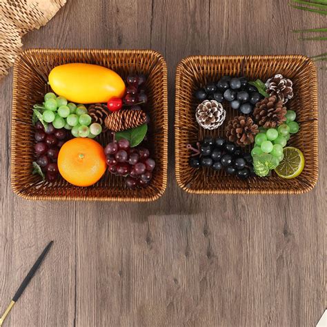 Oefntac Imitation Woven Plastic Fruit Basket For Snacks Bread Produce