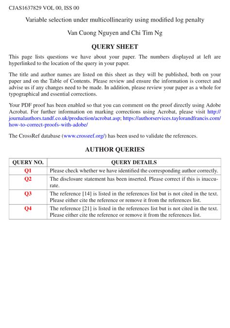 Pdf Variable Selection Under Multicollinearity Using Modified Log Penalty