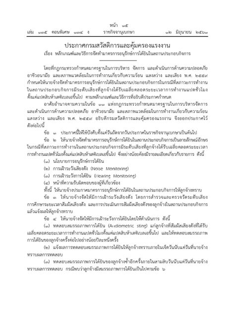 ประกาศกรมสวัสดิการและคุ้มครองแรงงาน เรื่อง หลักเกณฑ์และวิธีการจัดทามาตรการอนุรักษ์การได้ยินใน