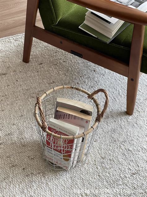 美式复古简约铁艺网格收纳篮藤条铁丝编织储物筐纯手工手提置物篮 阿里巴巴