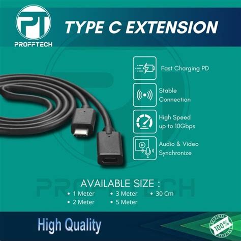 Profftech Cable Type C Extension 1 Meter USB C Male To Female Shopee Malaysia