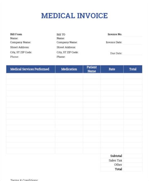 Free Printable Medical Invoice Template