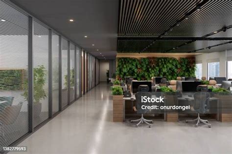 테이블 사무실 의자 회의실 및 수직 정원이있는 친환경 현대 오픈 플랜 사무실 인테리어 사무실에 대한 스톡 사진 및 기타 이미지 사무실 배경 주제 녹색 Istock