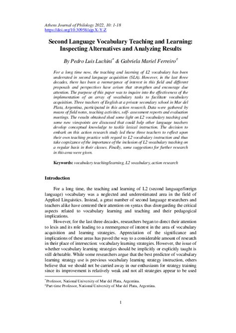 Pdf Second Language Vocabulary Teaching And Learning Inspecting Alternatives And Analyzing