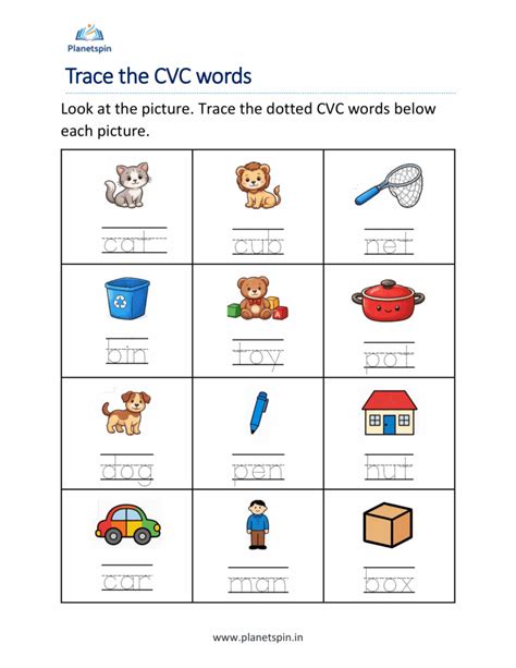 Cvc Words Tracing Worksheets For Kindergarten