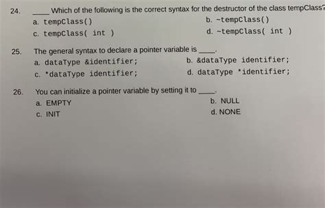 Solved Which Of The Following Is The Correct Syntax For The