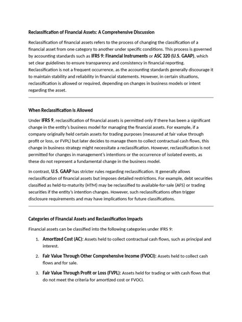 Reclassification Of Financial Assets Pdf Fair Value Corporations