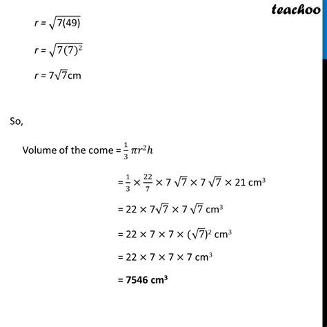 Example 8 The Height And Slant Height Of A Cone Are 21 Cm