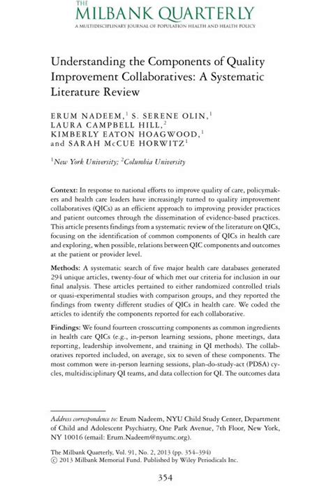 Pdf Understanding The Components Of Quality Improvement Collaboratives A Systematic