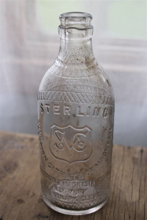 Old Glass Medicine Bottle Embossed Sterling Magnesia Antique Early 1900s Vintage