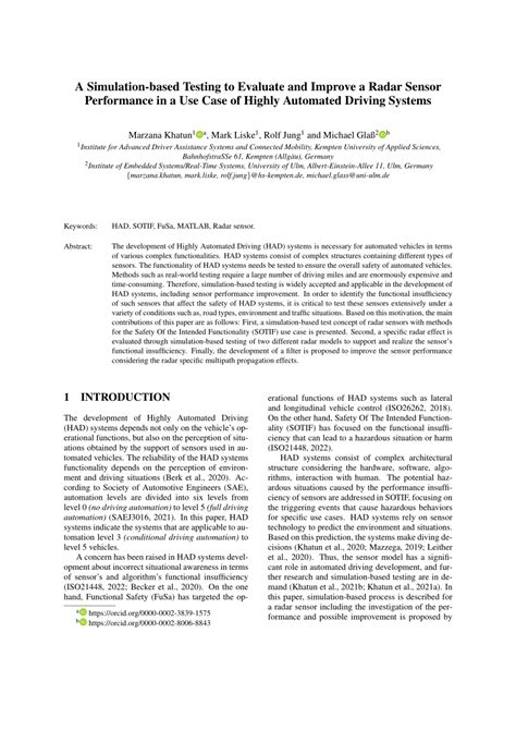 Pdf A Simulation Based Testing To Evaluate And Improve A Radar Sensor