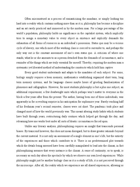 Philo Critical Paper 1 Pdf Experience Reality