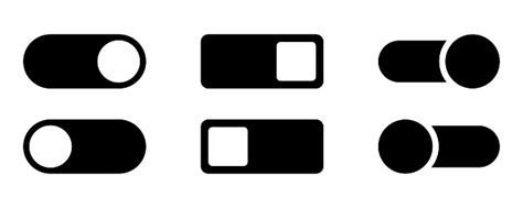 글리프 토글 아이콘 세트 스위치 토글 슬라이더 토글을 껐다가 켭니다 블랙 스위처 아이콘 세트 블랙 색상의 스위처 선형 슬라이더를 켭니다 활성 및 비활성 슬라이더 스톡 벡터