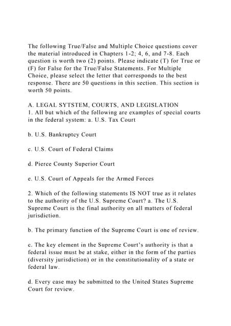 The Following Truefalse And Multiple Choice Questions Cover The Mdocx