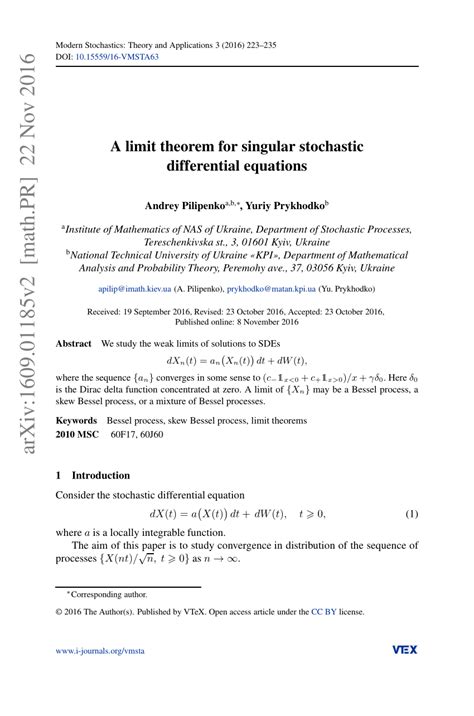 pdf a limit theorem for singular stochastic differential equations