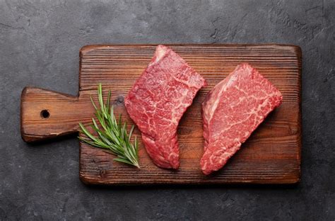 Premium Photo Marbled Beef Steak Two Fresh Raw Fillet Steaks