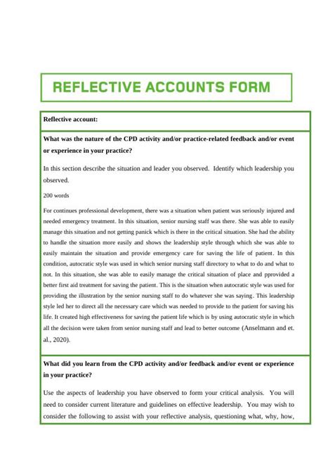 Reflective Account Cpd Activity And Leadership Style In Healthcare