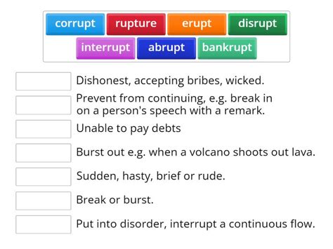 Match The Definition For The Suffix Rupt Match Up