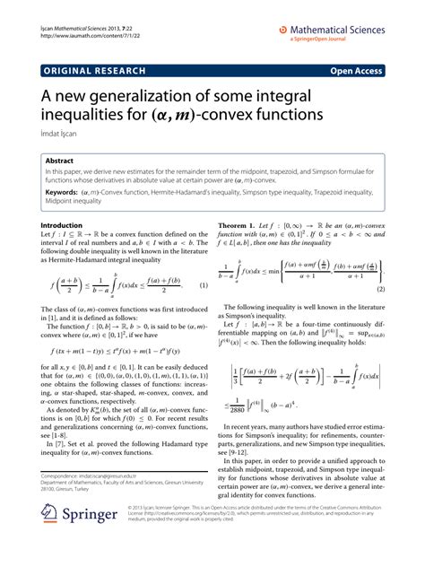 Pdf A New Generalization Of Some Integral Inequalities For αm
