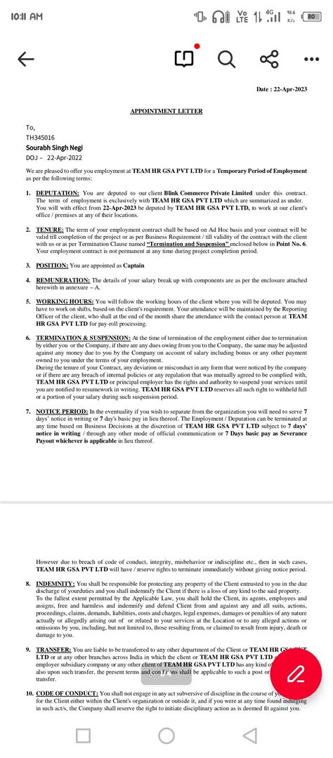 Its My Previous Office Joining Letter And My Destination Any Work For