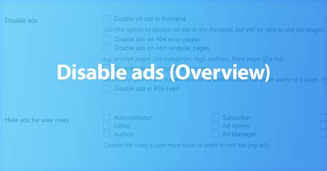 Disable Ads Overview Advanced Ads